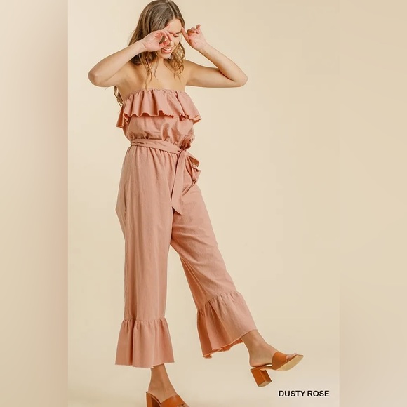 Umgee | Pants & Jumpsuits | Umgee Rare Strapless Jumpsuit Ruffle Frayed ...